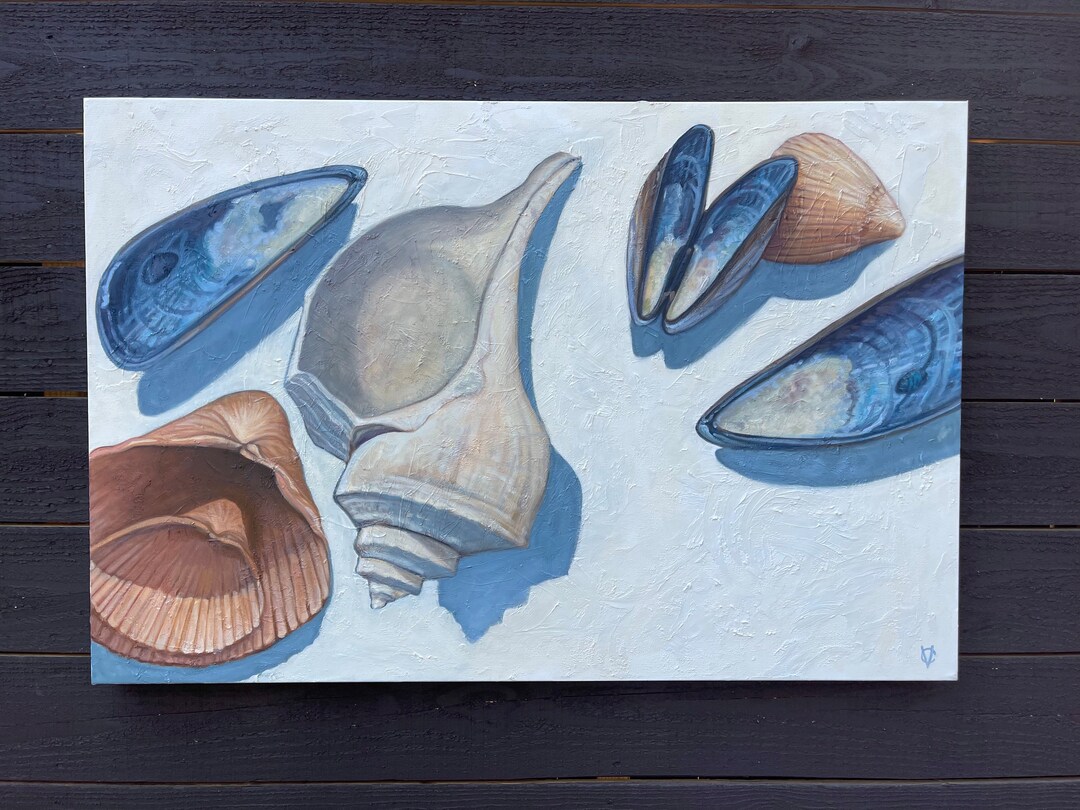 Seashell Oil Painting Original Oil , Coastal Art, Shells, Coastal Wall ...