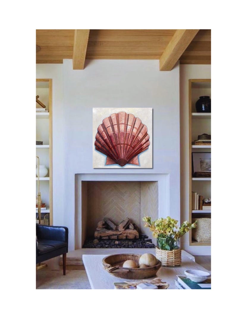 Giant Scallop Shell Original Oil on Canvas, Coastal Art, Seashell Wall ...