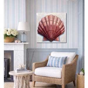 Giant Scallop Shell Original Oil on Canvas, Coastal Art, Seashell Wall ...