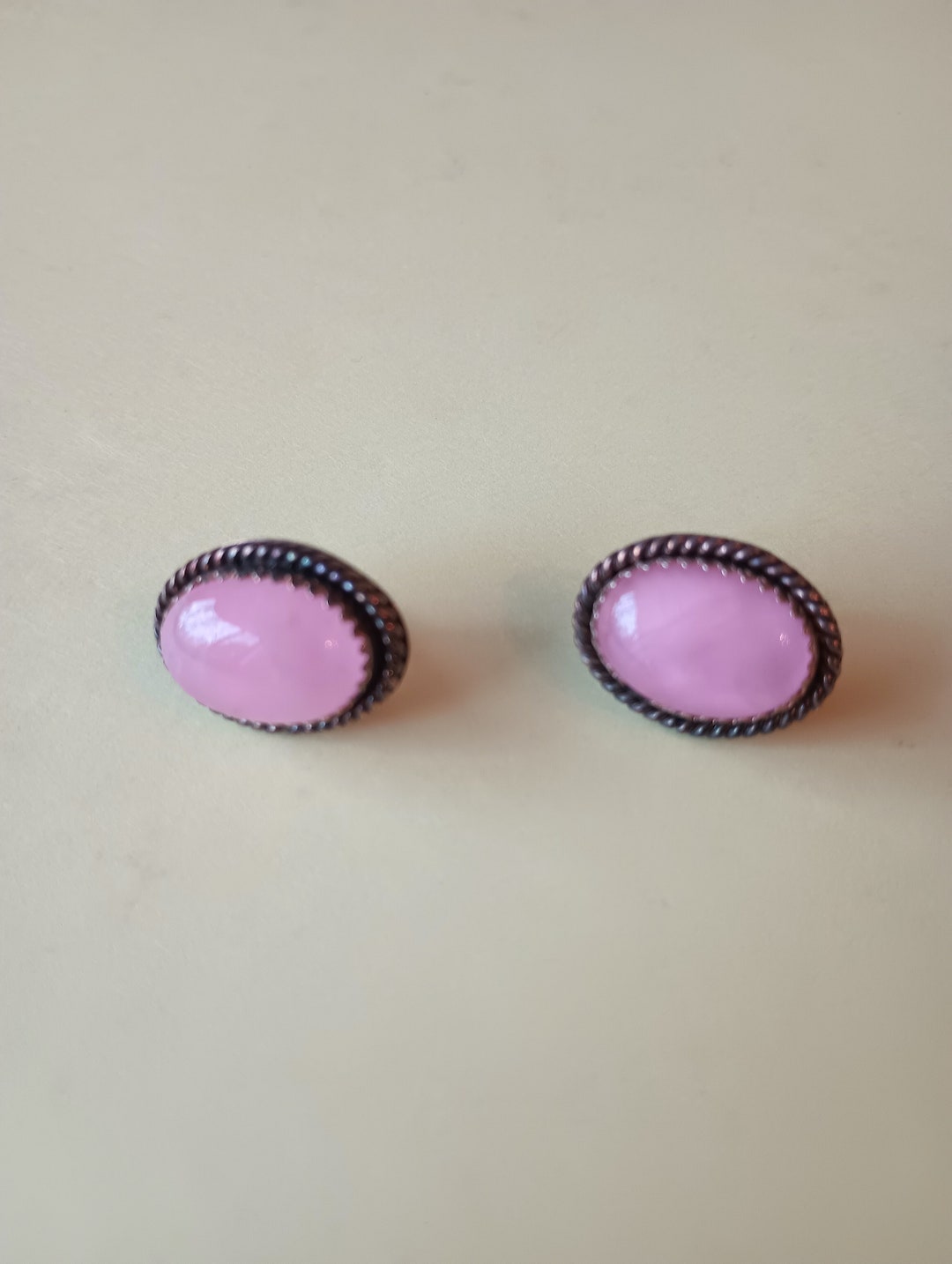 Native American Navajo Silver Button Earrings With Tourmaline Gemstone ...