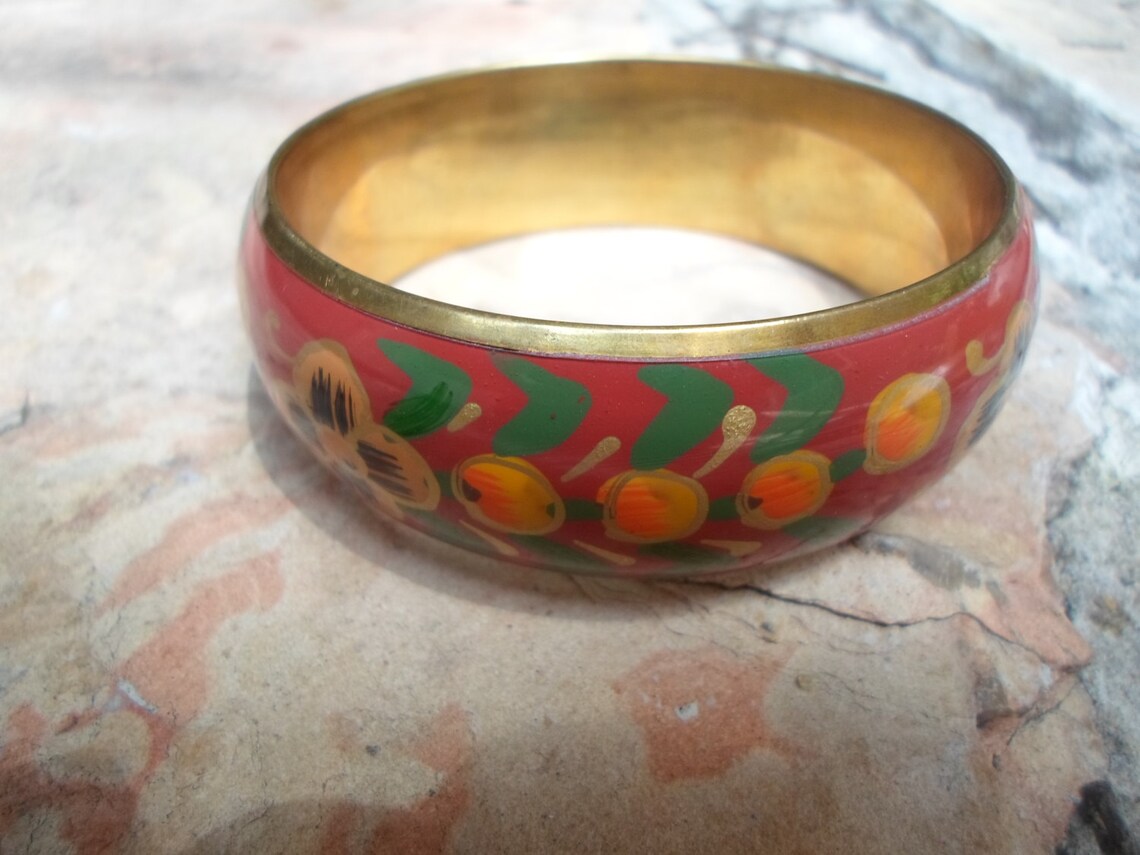 Hand Painted Brass Bangle Bracelet - Etsy