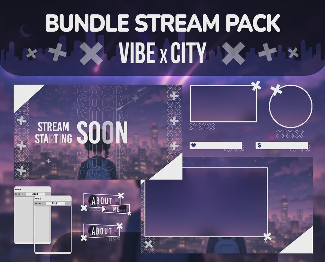 Animated Stream Overlay Pack | Vibe X City | 5 Screens, Webcam Frames ...