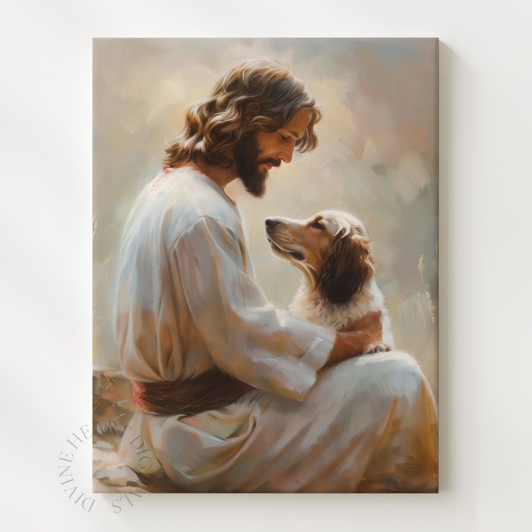 Jesus Holding a Dog - Tender Printable Wall Art, Inspirational ...