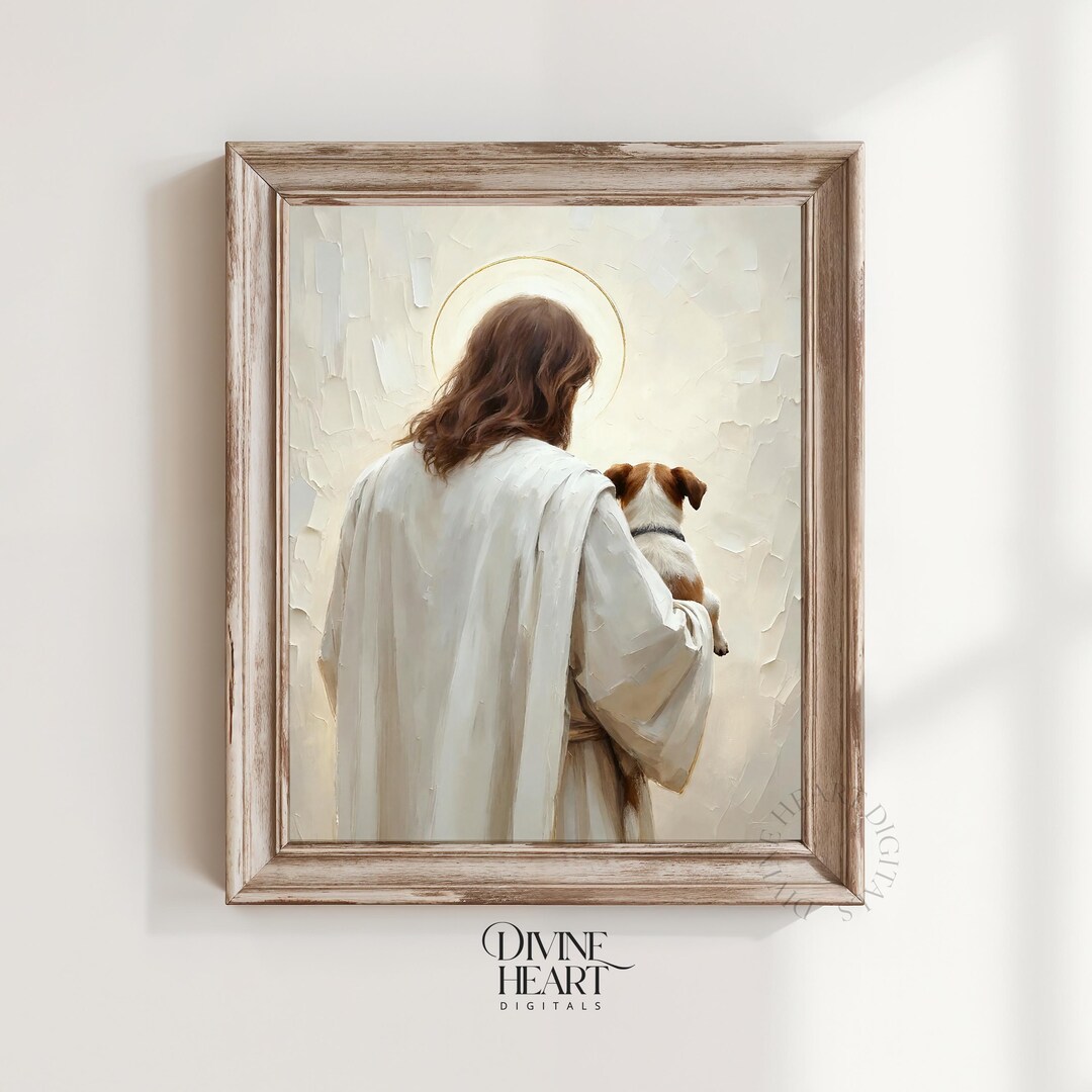 Jesus With Dog Painting - Printable Christian Art, Healing Embrace ...