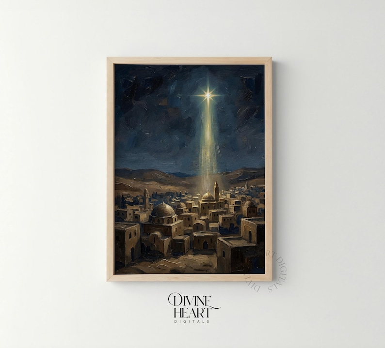 Bethlehem City Nativity Star Printable - Christmas Nightscape Painting ...
