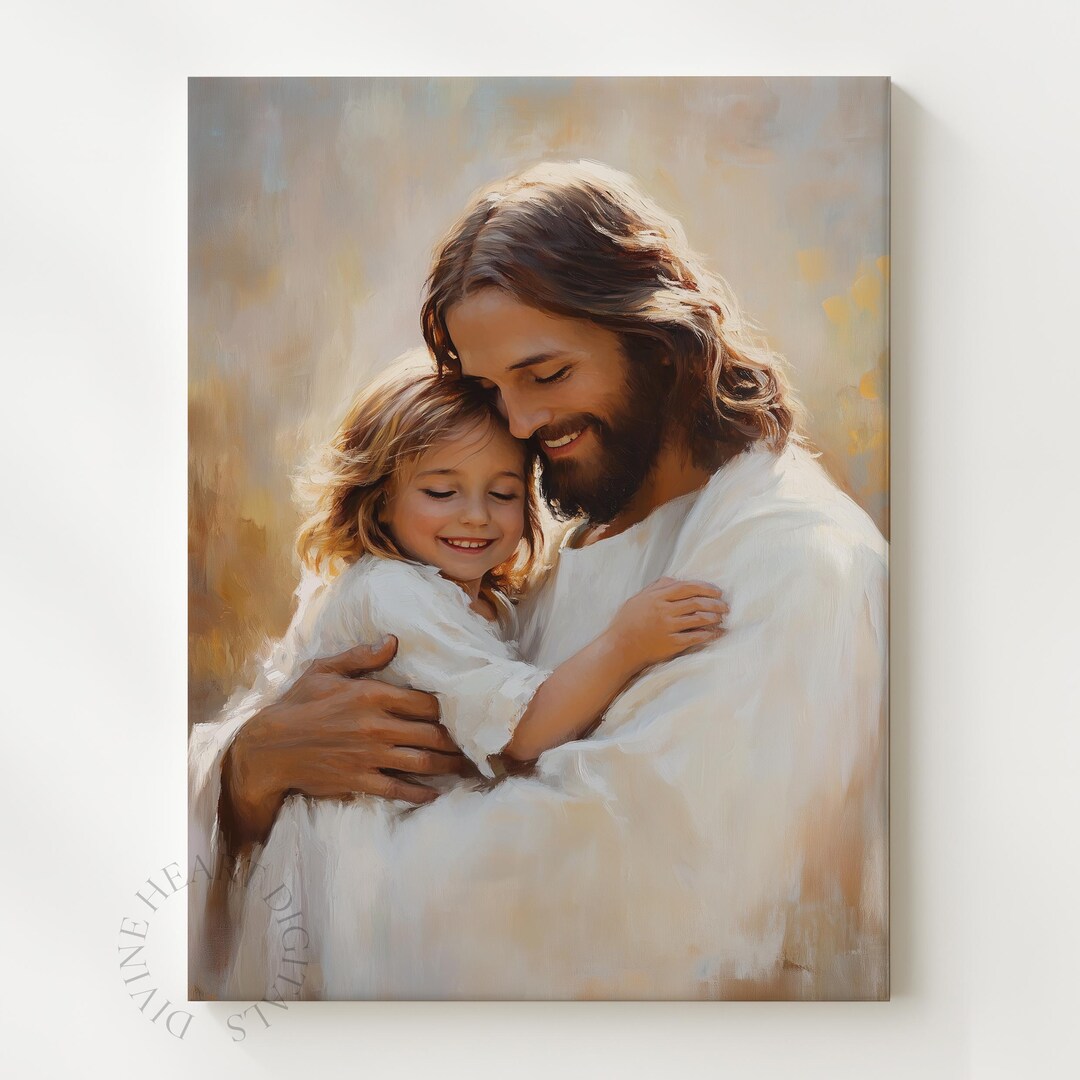 Jesus Print With Child, Vintage Christian Printable Wall Art, Bible ...