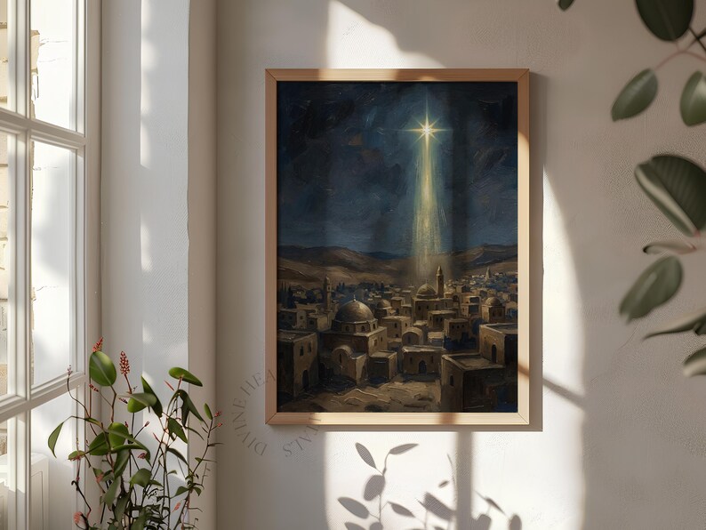 Bethlehem City Nativity Star Printable - Christmas Nightscape Painting ...