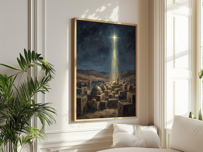Bethlehem City Nativity Star Printable - Christmas Nightscape Painting ...