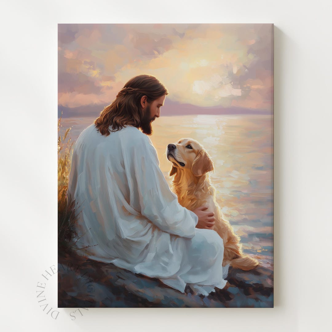 Jesus and Golden Retriever Print, Devotional Wall Art, Spiritual ...