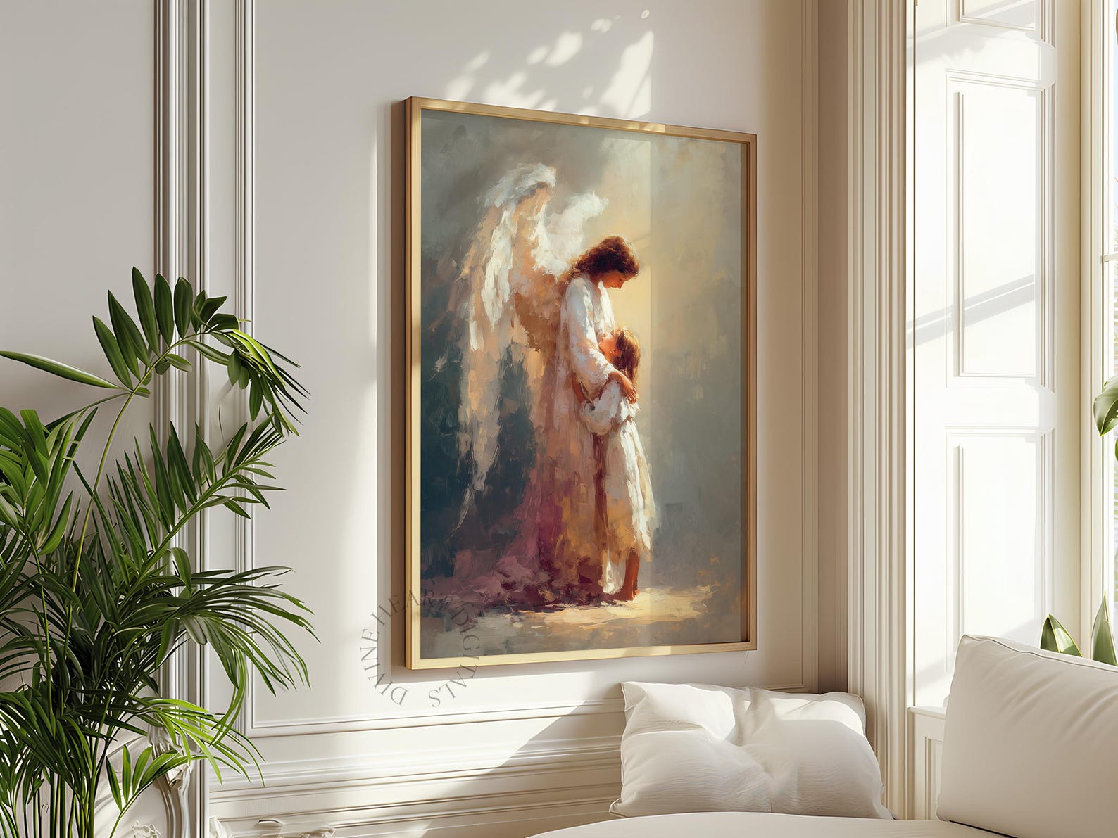 Guardian Angel Embracing Child Digital Wall Art Oil Painting Christian ...
