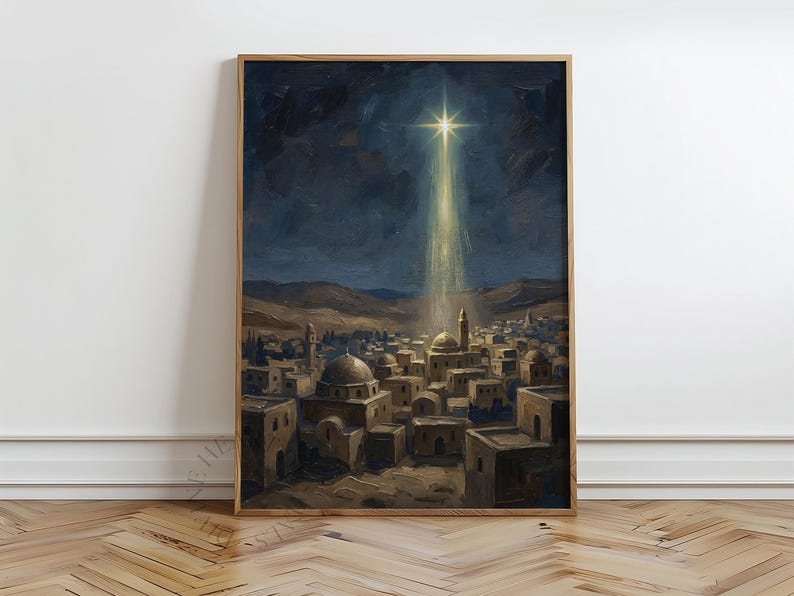 Bethlehem City Nativity Star Printable - Christmas Nightscape Painting ...