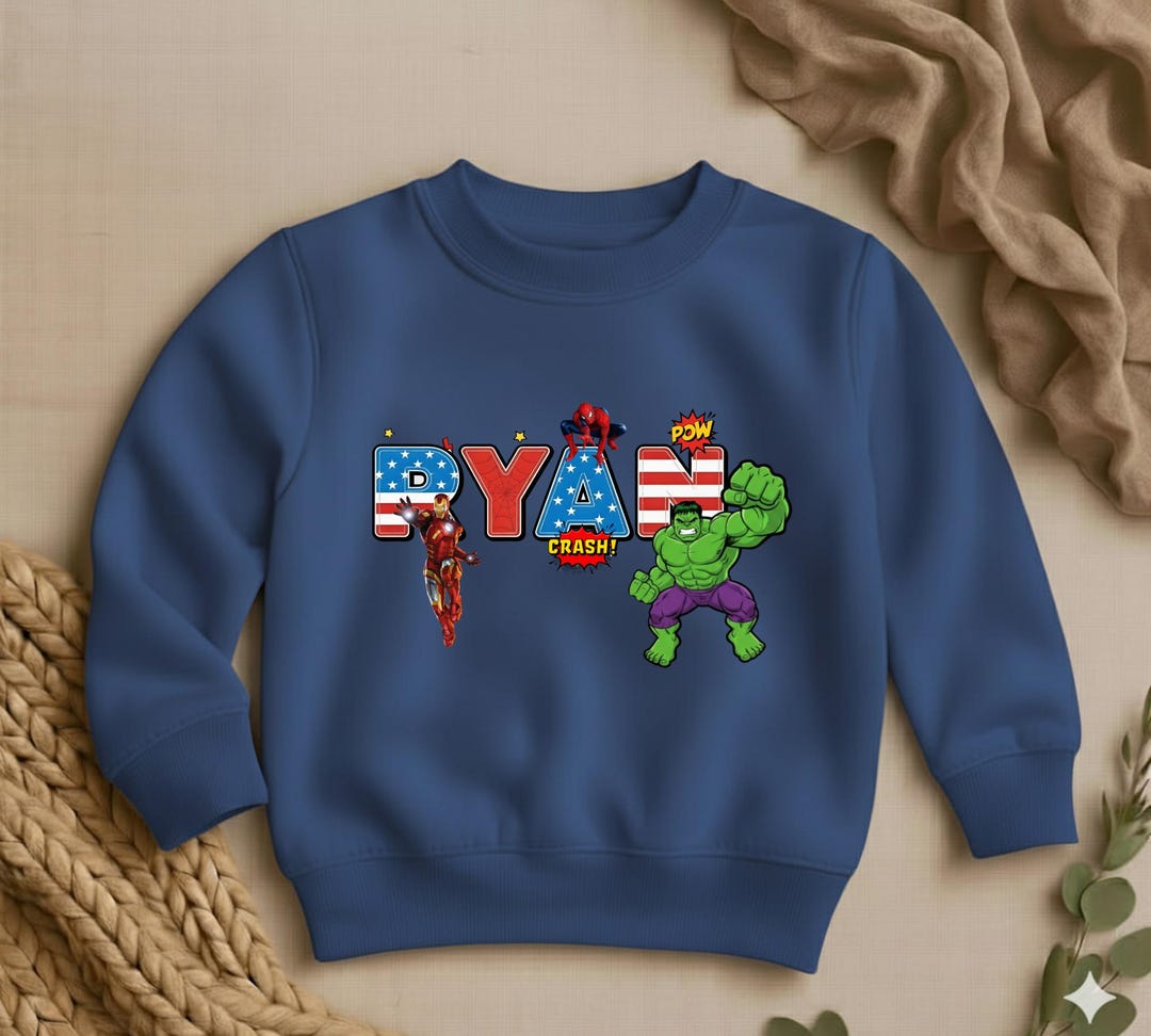 Custom Name Superhero Sweatshirt, Personalized Avengers Name Kids ...