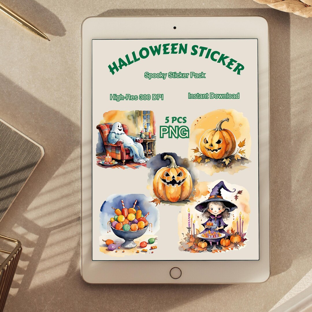 Halloween Digital Sticker Pack - 5 Spooky Cute Pngs | Ghost, Pumpkins ...