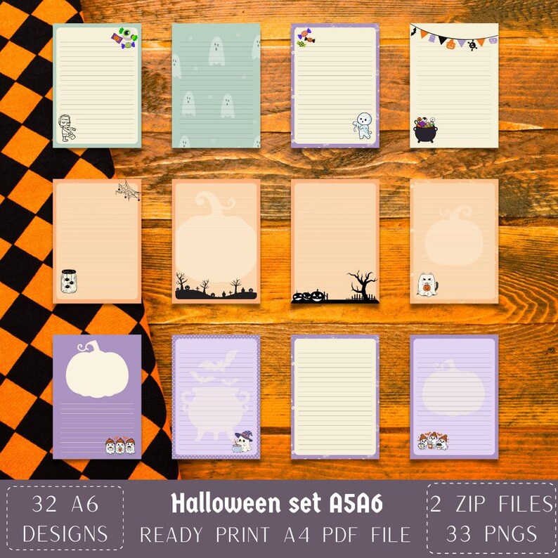 Halloween Notepad Digital Download | A6 Printable Note Pad | 32 Spooky ...