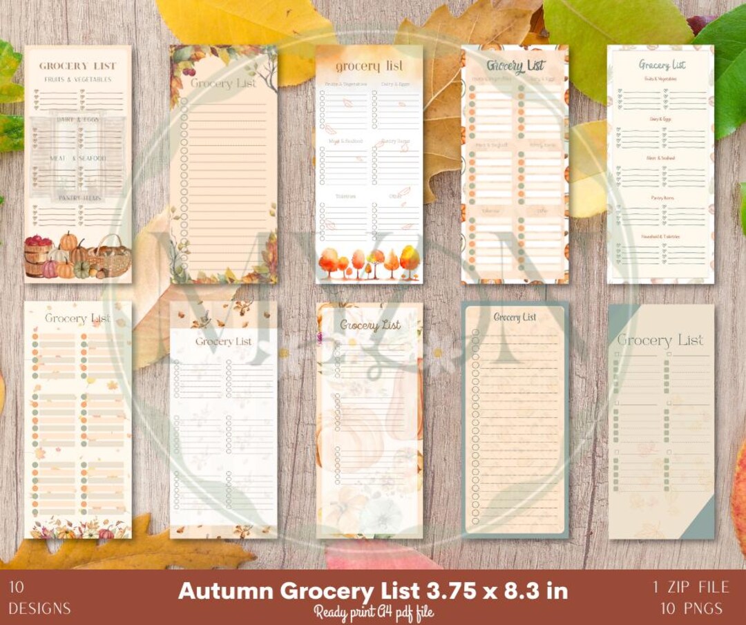 Autumn Grocery List Template | Printable Fall Harvest Notepad | Cozy ...