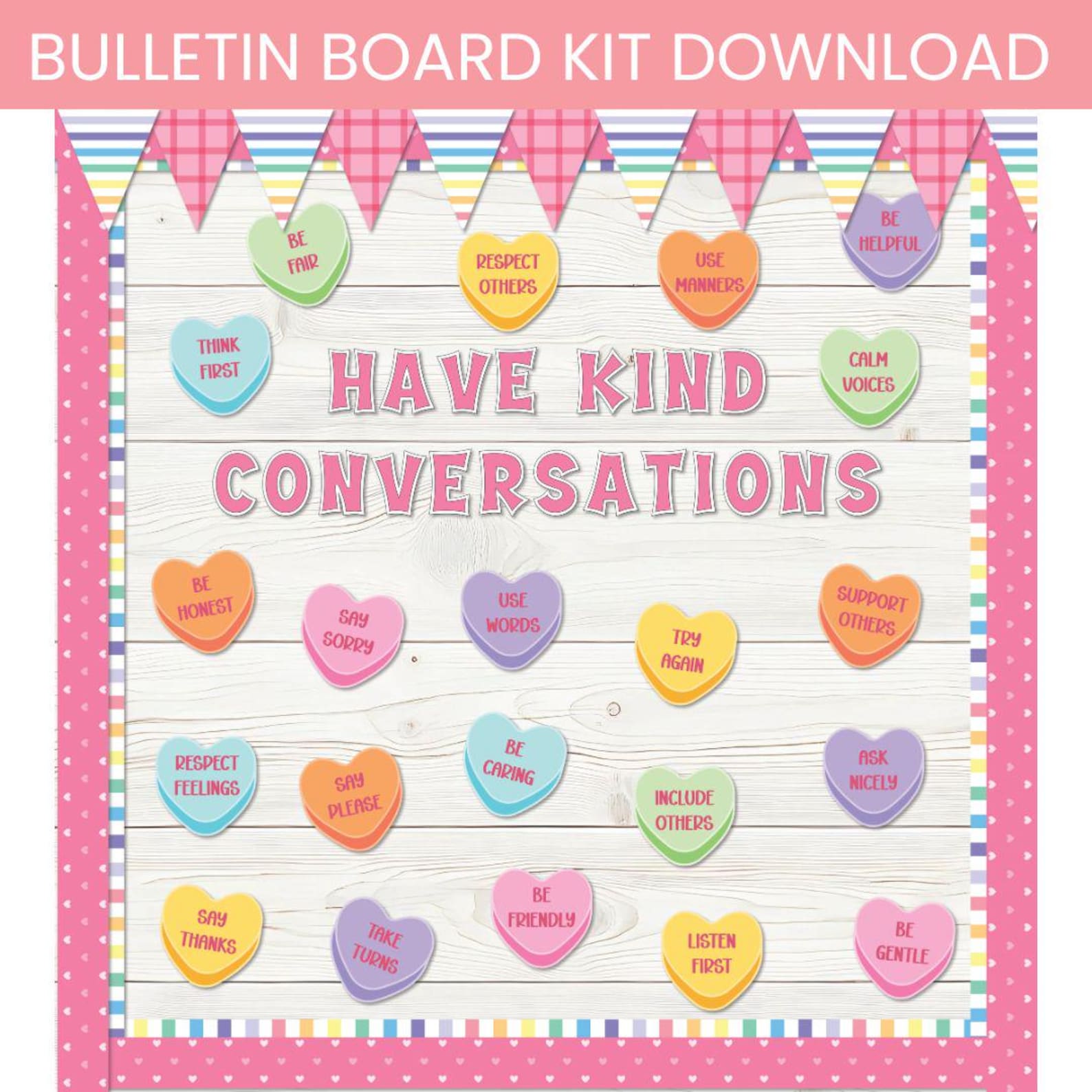 Valentine’s Day Bulletin Board Kit - Kind Conversations Candy Heart ...