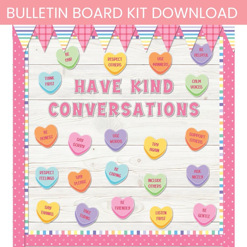 Valentine’s Day Bulletin Board Kit - Kind Conversations Candy Heart ...