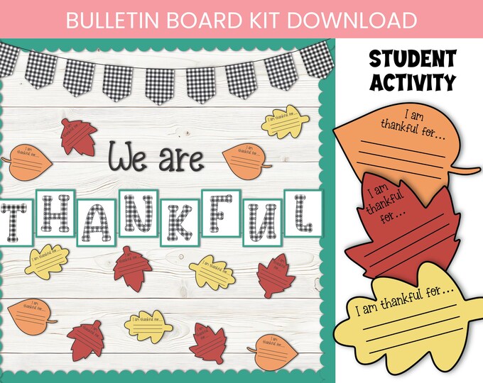 Fall Leaves November Bulletin Board Kit Ideas • Gratitude Thankfulness ...