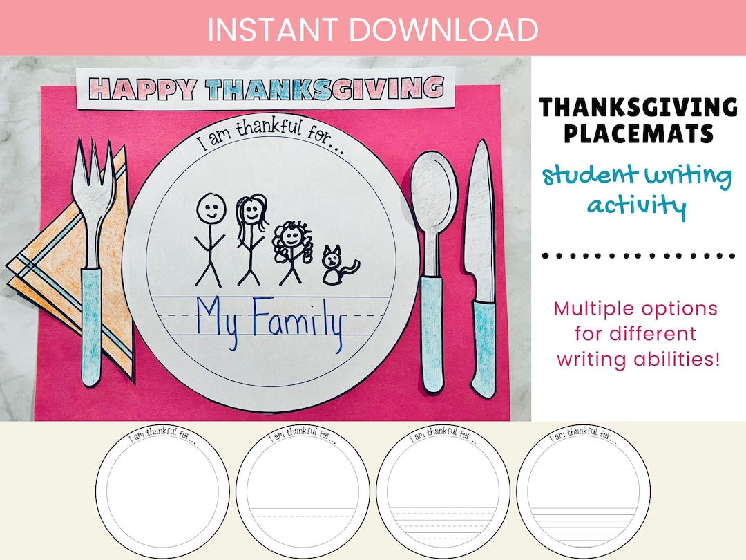 Thanksgiving Placemat Student Writing Activity - Teacher Printable ...