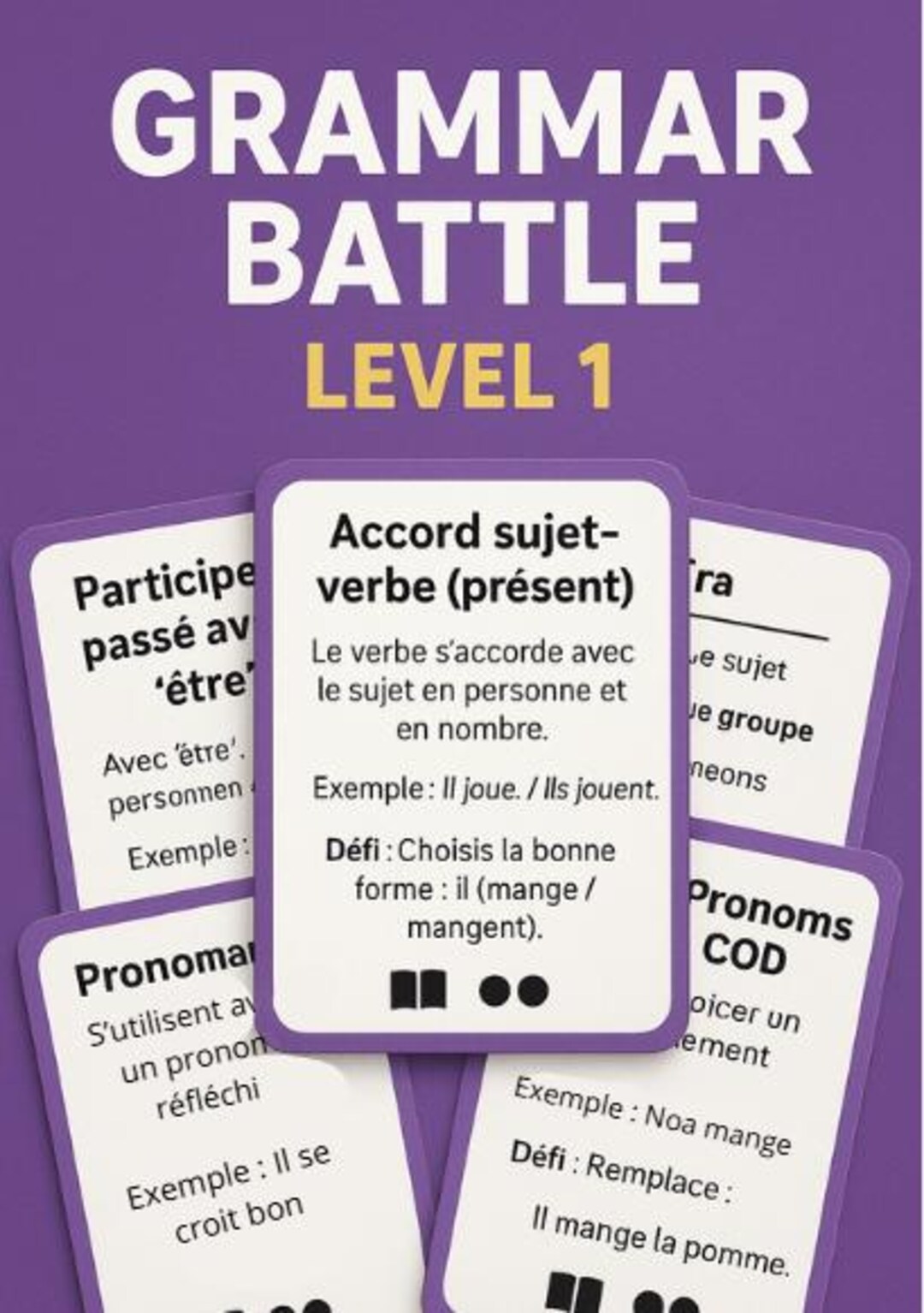 Grammar Battle Level 1. French Grammar Card Game Printable PDF for ...