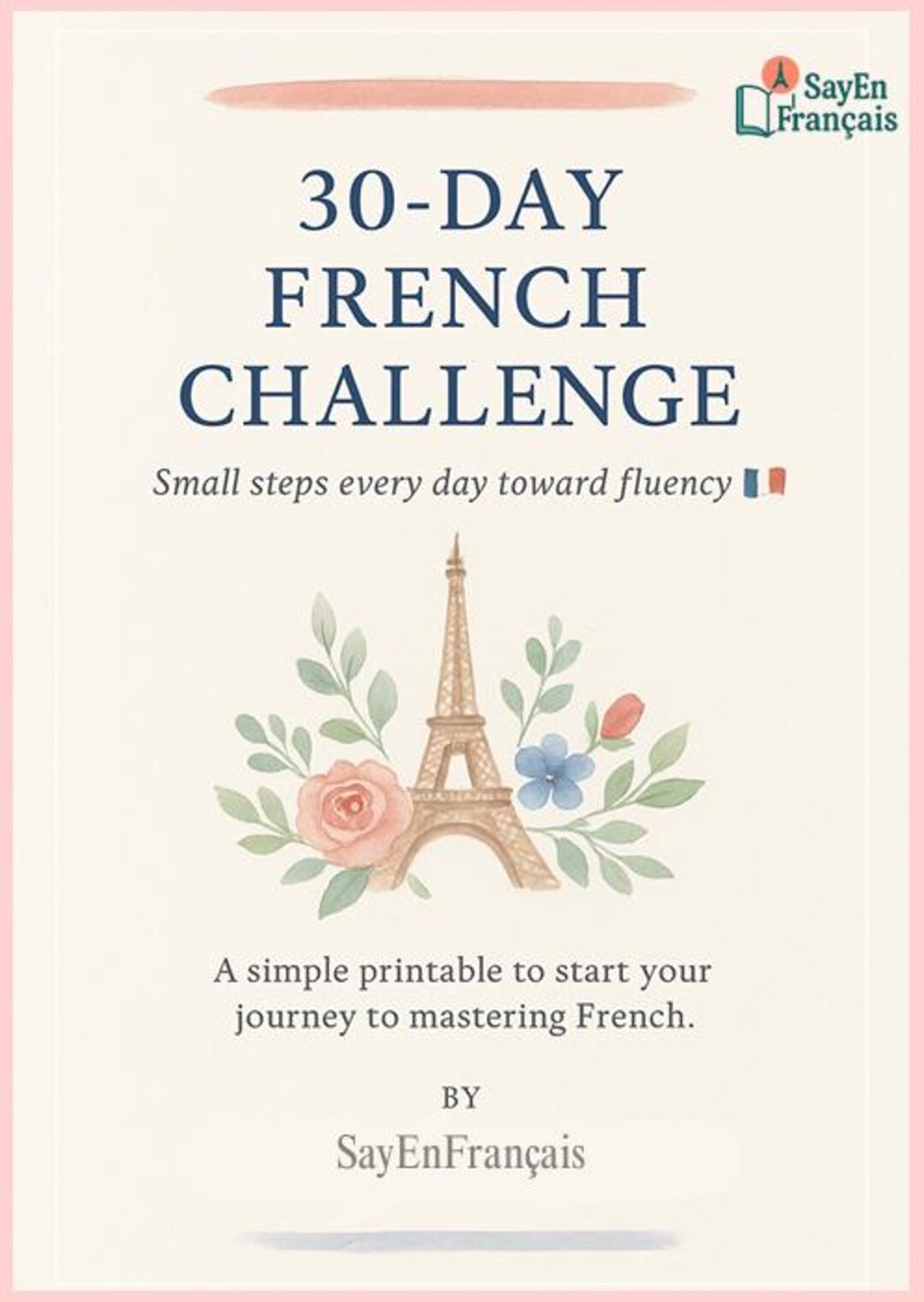 30 Day Challenge French Downloadable PDF for Beginners - Etsy