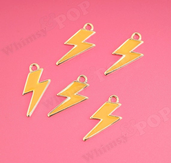 Gold Tone Yellow Lightning Bolt Charms Lightning Charm | Etsy