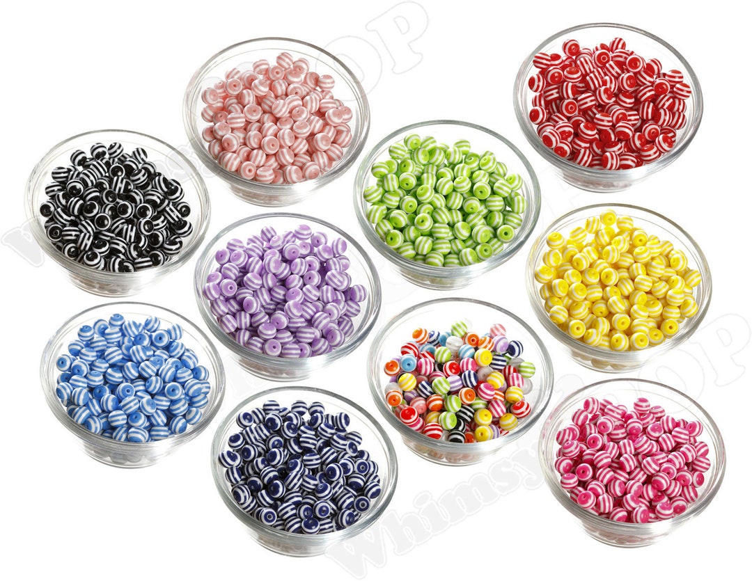 10mm Striped Beads, Colorful Striped Resin Round Beads, 10mm Beads ...