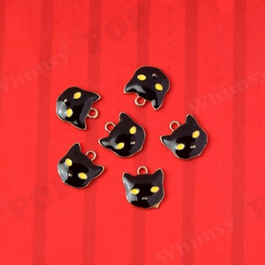 Kitty Cat Charm, Gold Tone Enamel Crystal Rhinestone Black Kitty Cat ...