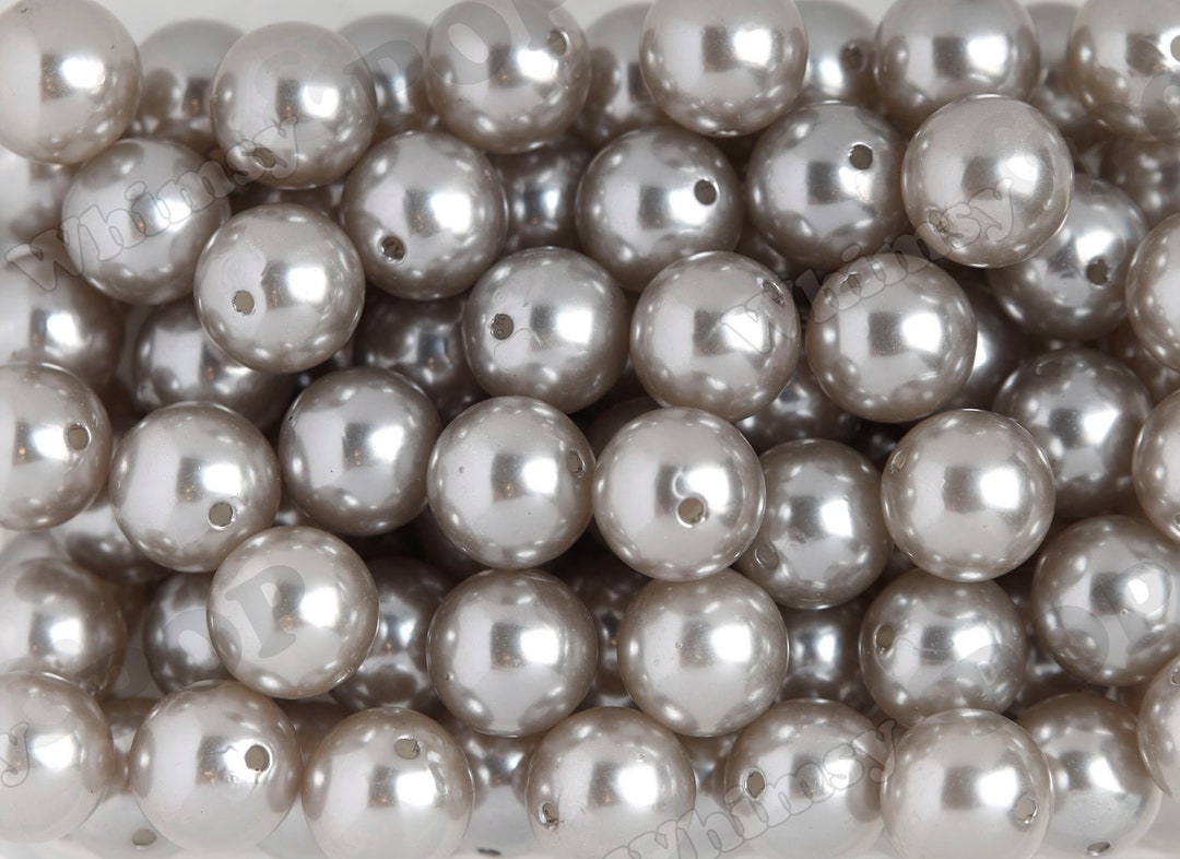 Pearl Metallic Silver Gray Gumball Beads, Chunky Pearl Beads, 20mm ...