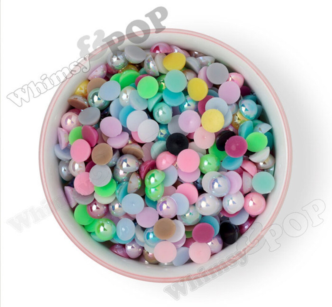 10mm AB Pearl Flatbacks, Half Pearls, Resin Decoden Cabochons, Half ...
