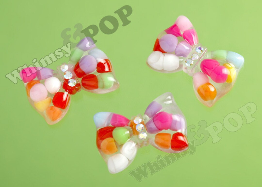 Kawaii Bow Cabochon, Candy Dot Translucent Clear Resin Bow Cabochons ...