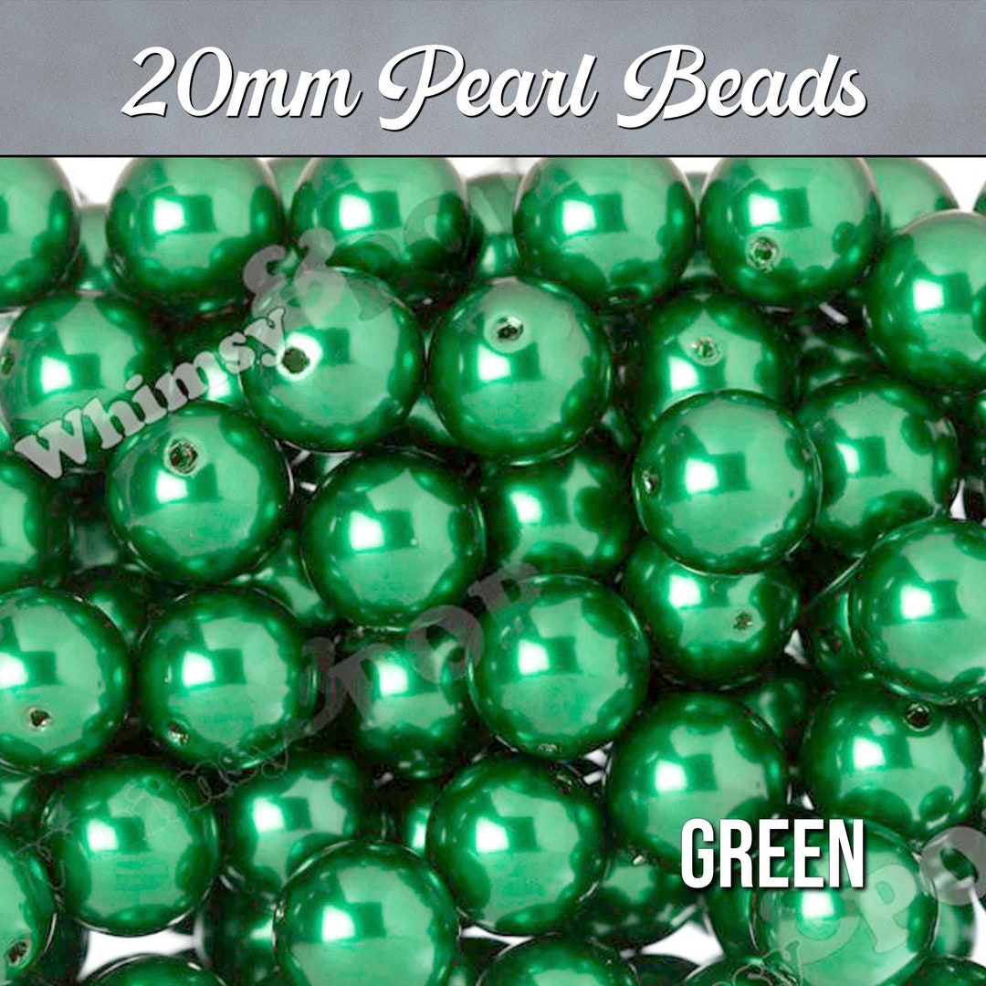 20mm - Pearl Metallic Green Gumball Beads, Chunky Pearl Beads, 20mm ...