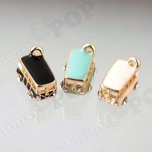 1 NEW Vintage Van Bus Charm, Pink Black or Aqua Vintage Rhinestone Bus ...