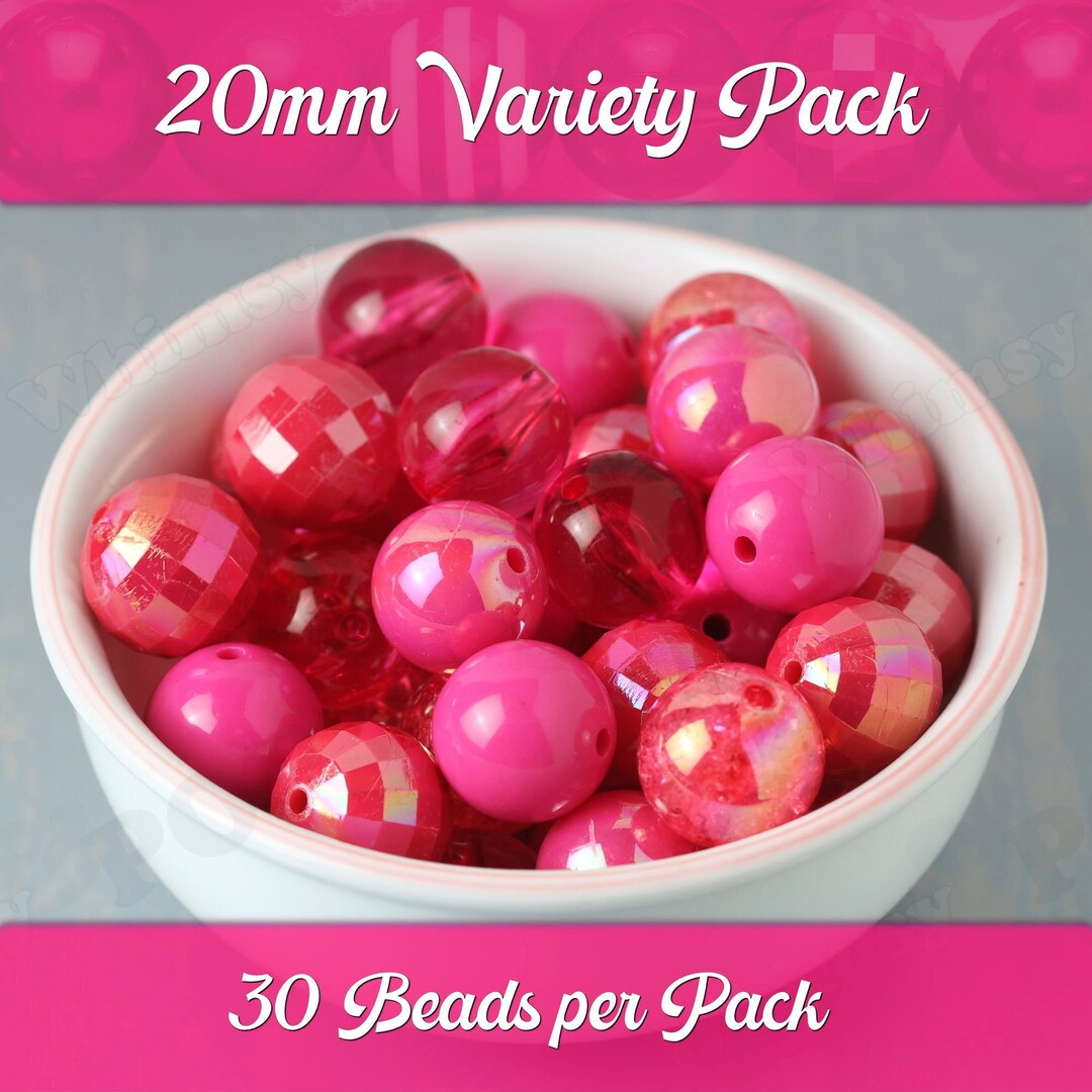 20mm Hot Pink Bubblegum Bead Variety Pack, Gumball Beads, Chunky Beads ...