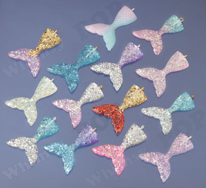Glitter Mermaid Tail Charm Pendant Mermaid Fish Resin Tail | Etsy