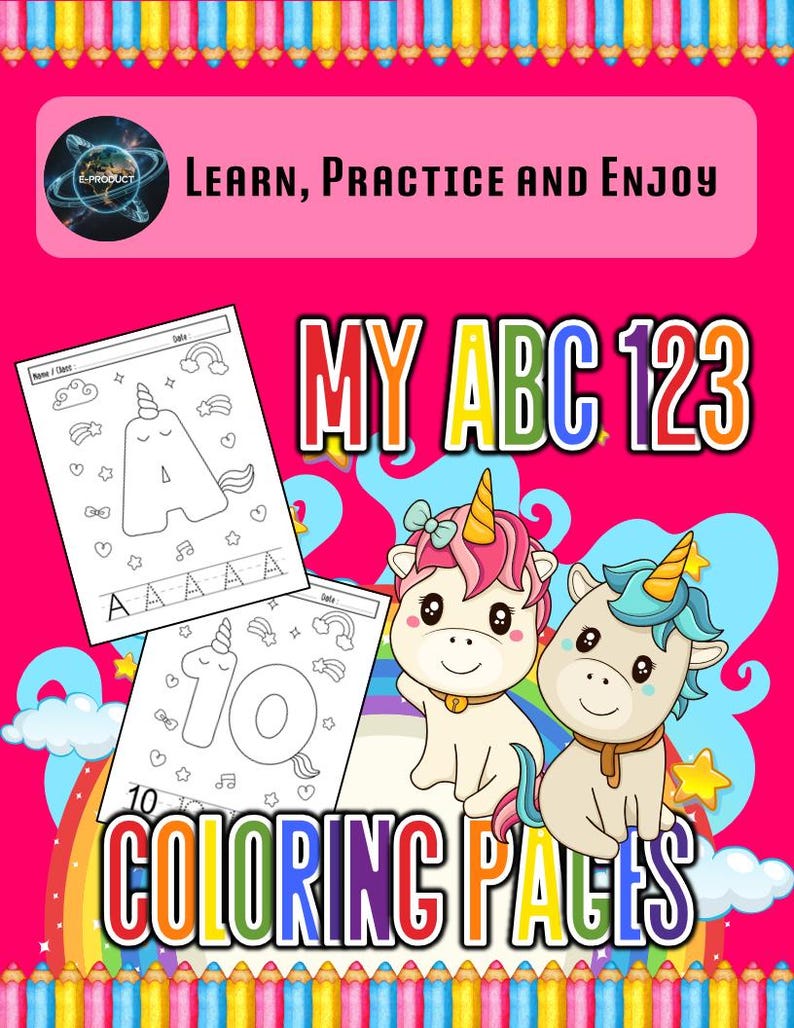 ABC 123 Coloring Pages - Etsy
