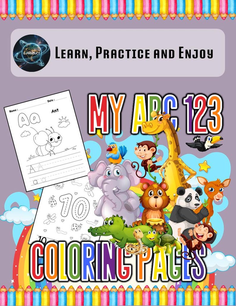 ABC 123 Coloring Pages - Etsy