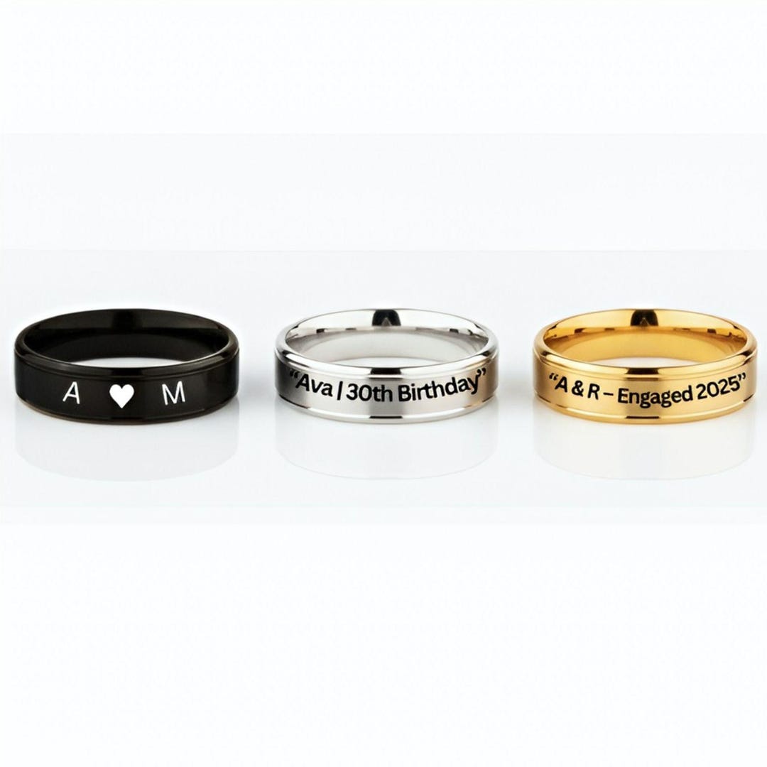 Custom Engraved Stainless Steel Ring | Personalized Unisex Band - Etsy