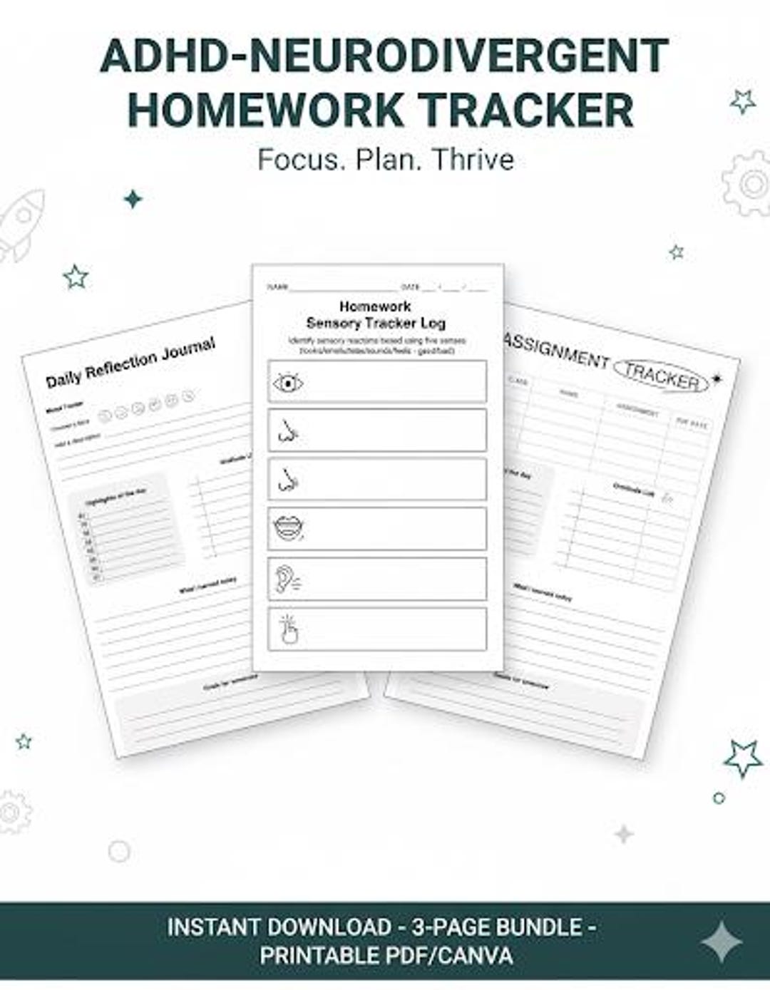 ADHD & Neurodivergent Homework Tracker | Assignment Tracker, Sensory ...