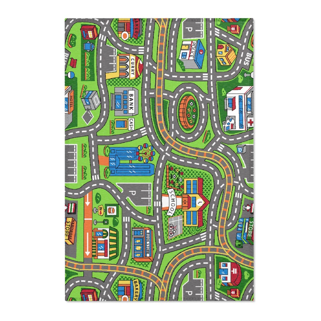 Kids Road Map Playmat Area Rug | Toy City Streets, Parking Lots ...