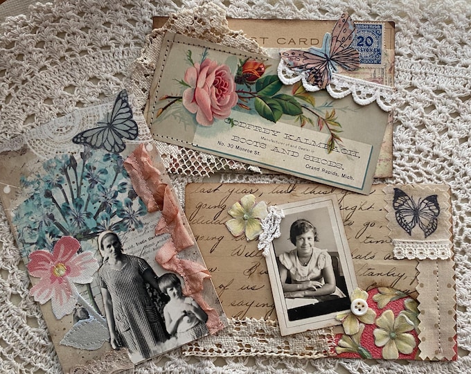 Vintage Postcard Collages - 3 Embellishment, Ephemera, Journals ...