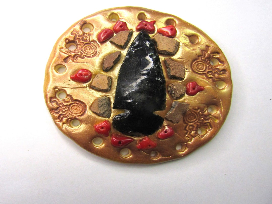 Black Obsidian Arrowhead/pottery Shard Basket Base/hand Crafted/epoxy ...