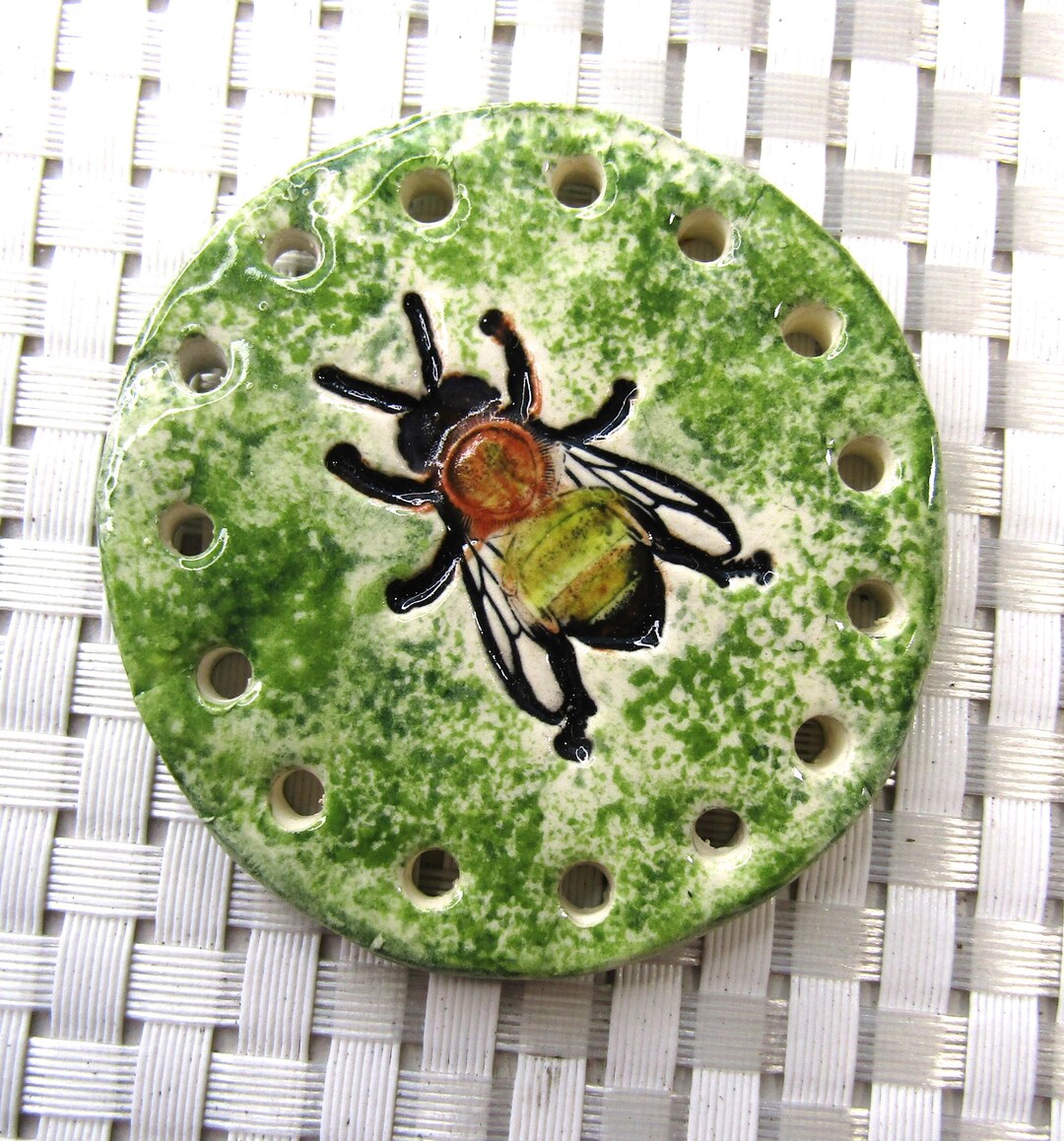 Small Honey Bee Basket Center/ceramic Clay/basket Starter/round Basket ...