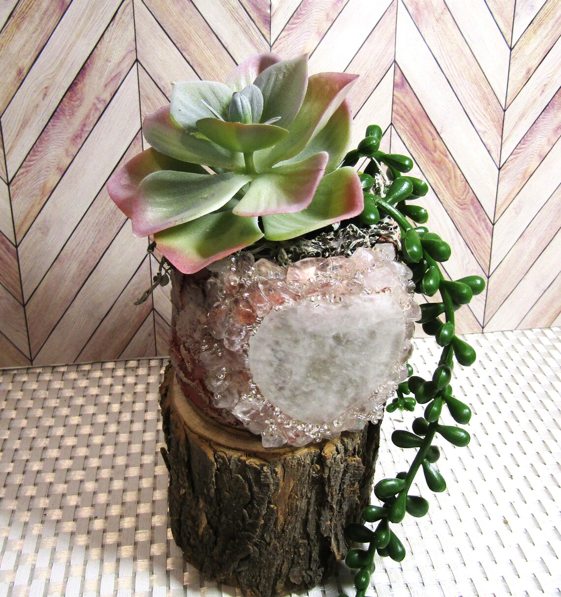Concrete Planter/quartz Heart/gift/ Succulent Plant Arrangement/desktop ...