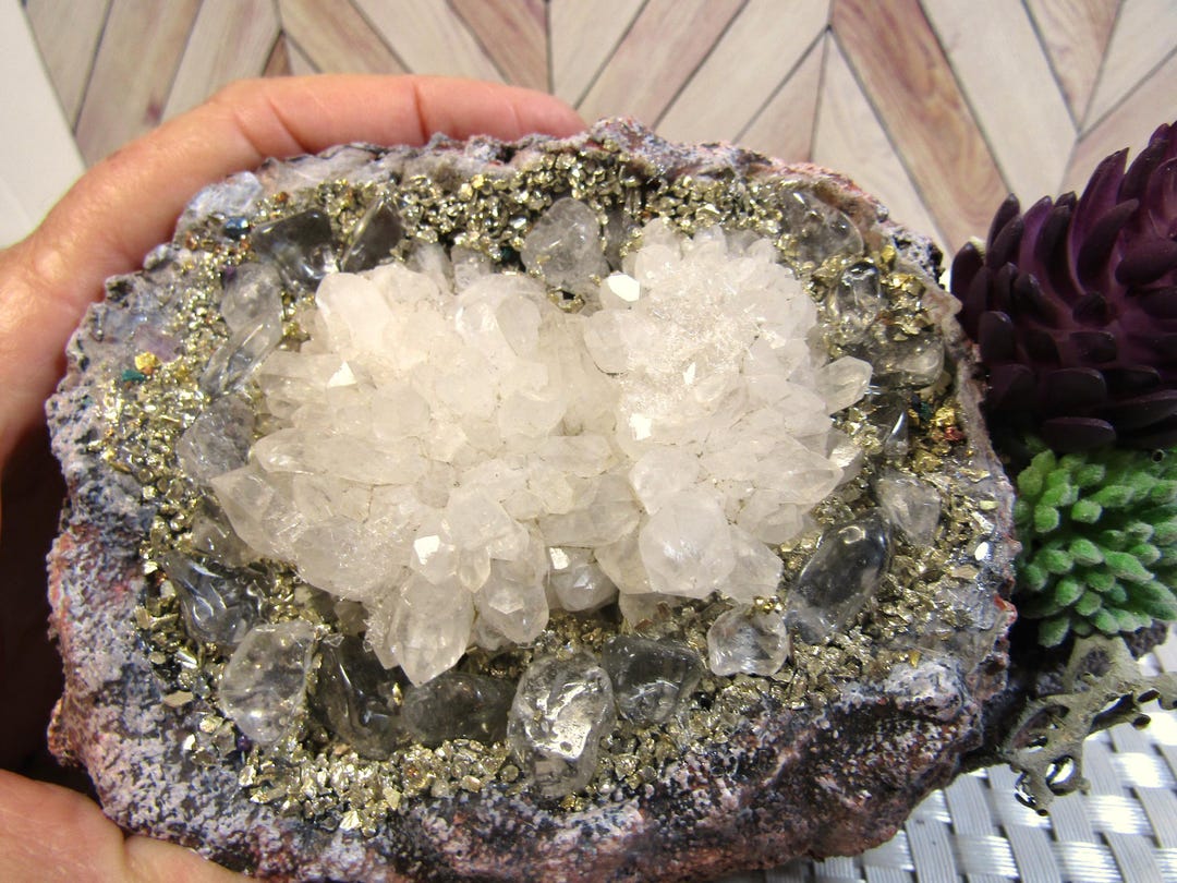 Cement Geode Planter Plant Arrangement/real Quartz Geode/table Top ...