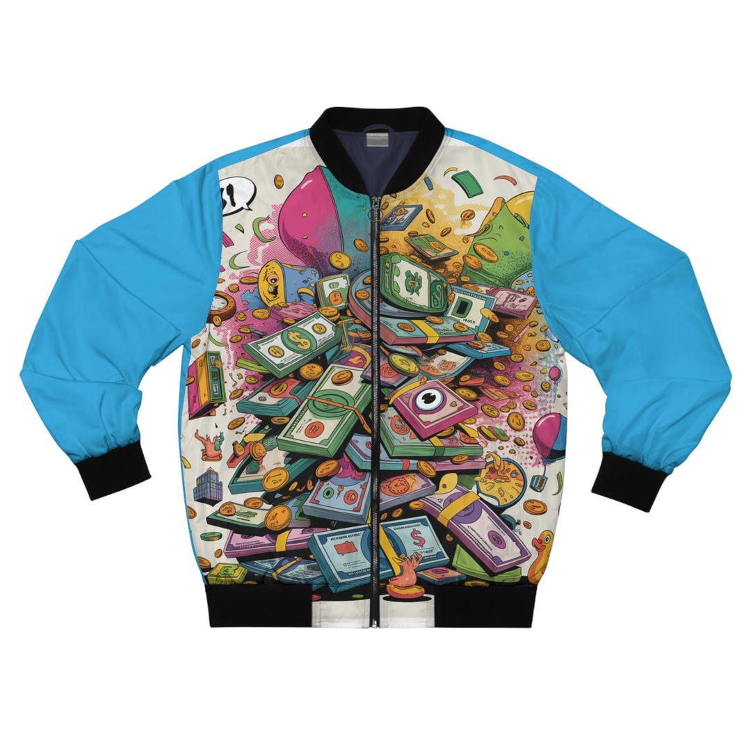 Men's Blue Money Bomber Jacket - Etsy