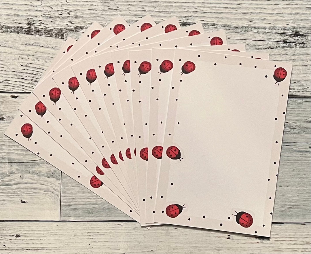 10 Ladybug Note Cards, Lady Bug Notecards, Journal Ephemera, Pockets ...