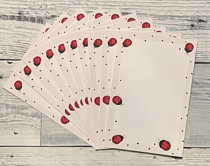 10 Ladybug Note Cards, Lady Bug Notecards, Journal Ephemera, Pockets ...
