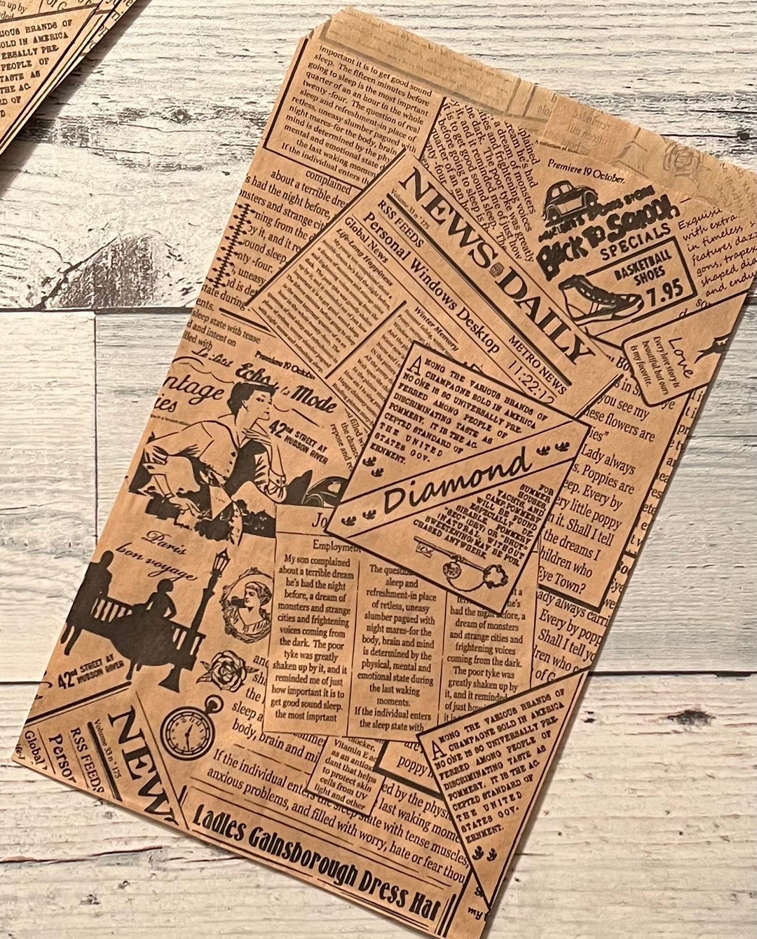10 Newsprint 4x6, Bags, Journal Pocket, Vintage Inspired Ephemera, Gift ...