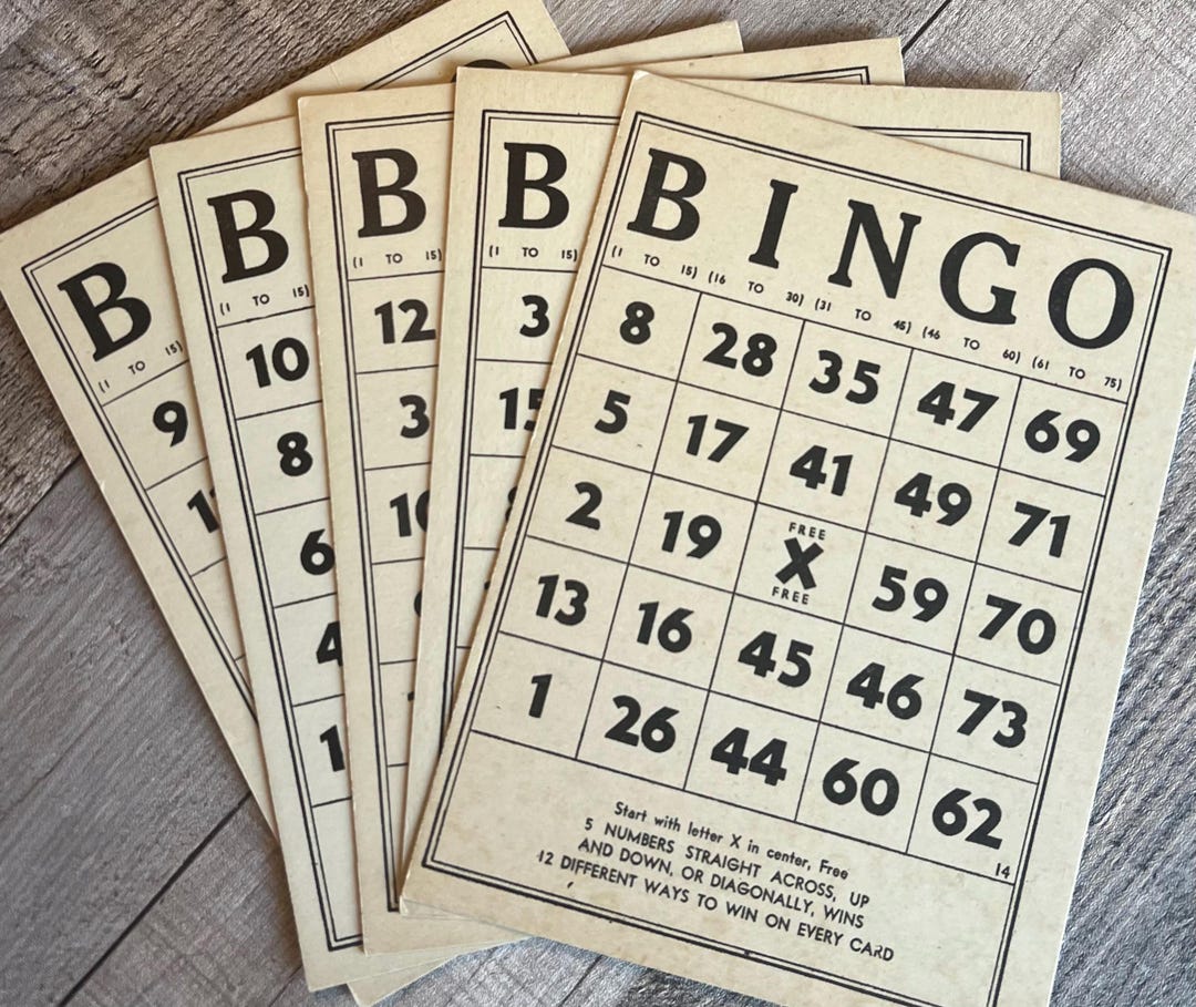 Set of 5 Large Vintage Bingo Cards, Ephemera, Junk Journal, Game Card ...